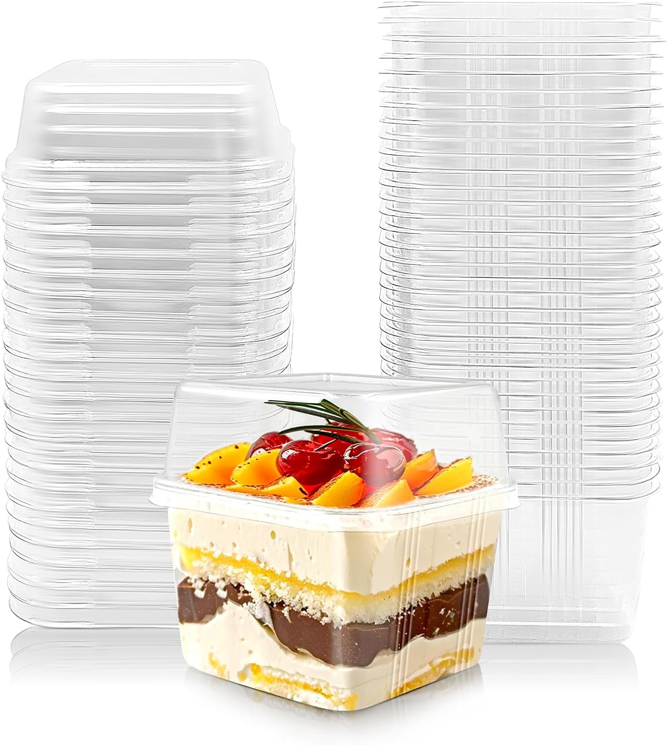 EIKODO-50 Pack 8 oz Plastic Square Dessert Cups with Lids,Clear Parfait ...