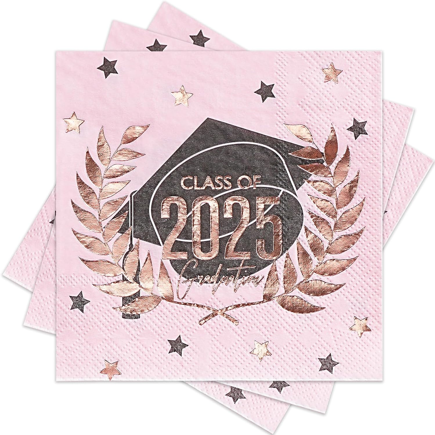EIKODO-50 Pcs Graduation Napkin Paper, 3 Ply Disposable Pink with Gold ...