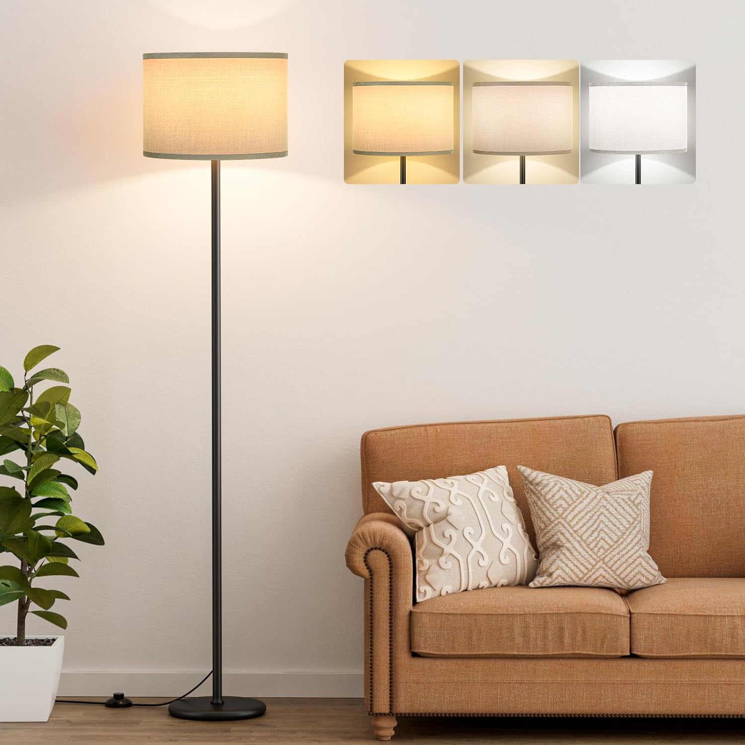 EIKODO-61'' Modern Floor Lamp with Shade, Tall Lamps for Living Room ...