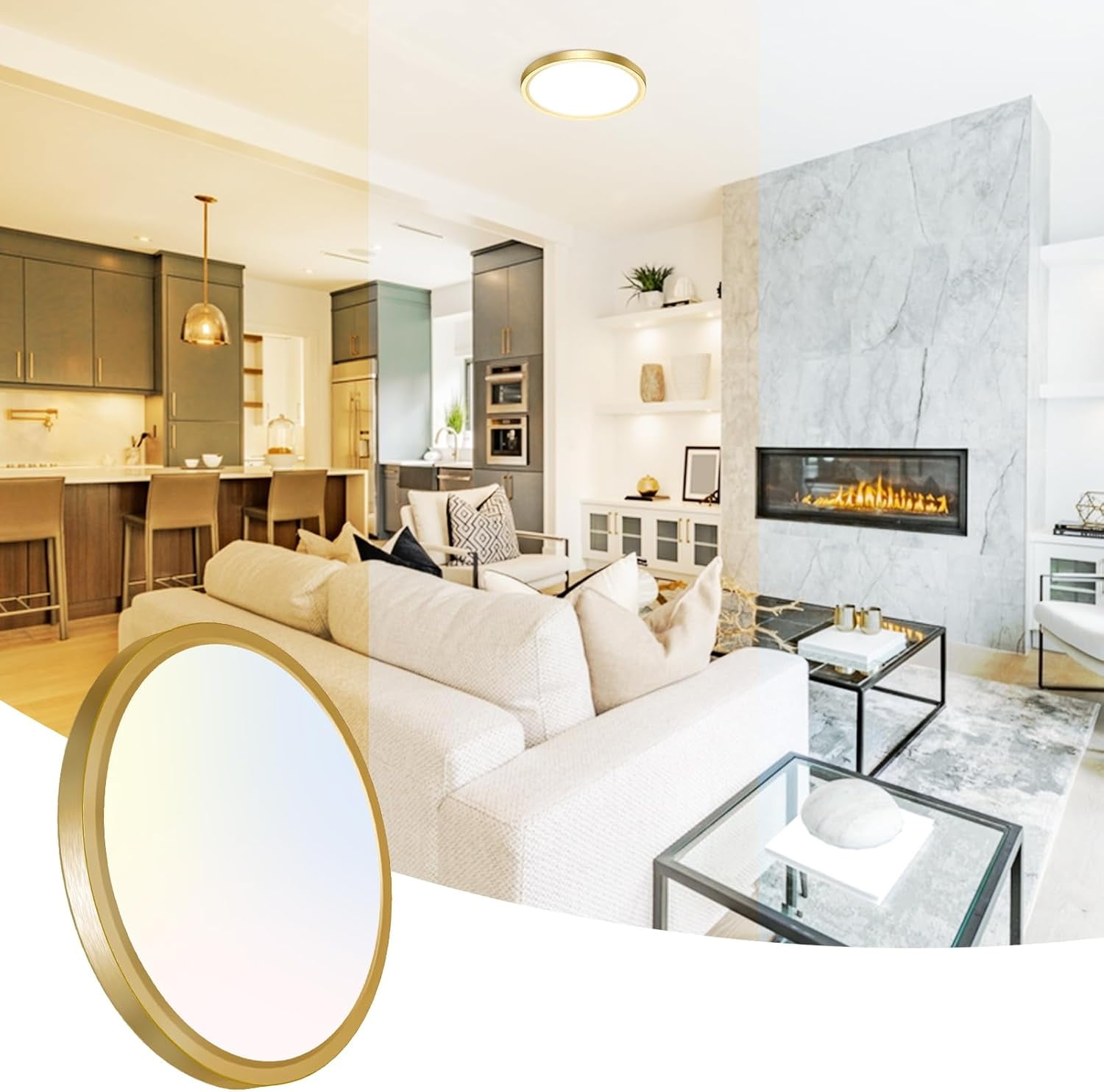 EIKODO-7 Inch LED Ceiling Light Gold, Small 15W Slim Flush Mount ...