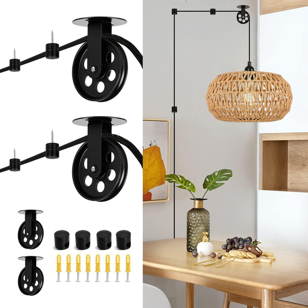 EIKODO-Black Pulley Wheels Set of 2 for Plug in Pendant Light Swag ...