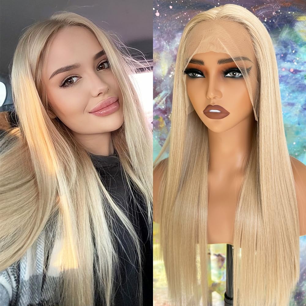 EIKODO-Blonde Wig for Silk Straight Lace Front Wig Platinum Blonde Pre ...