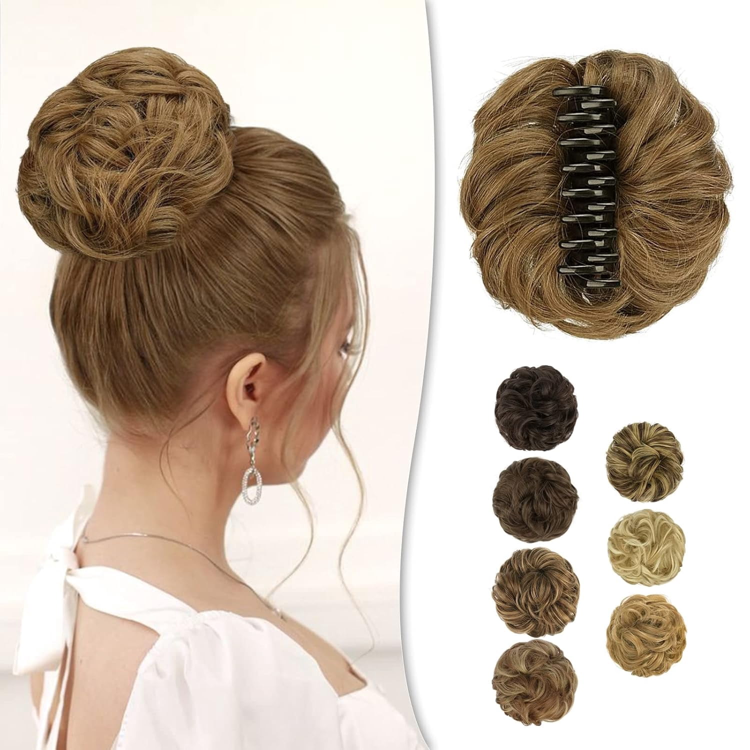 EIKODO-Claw Clip Messy Bun Hairpieces, Wavy Curly Messy Hair Bun ...