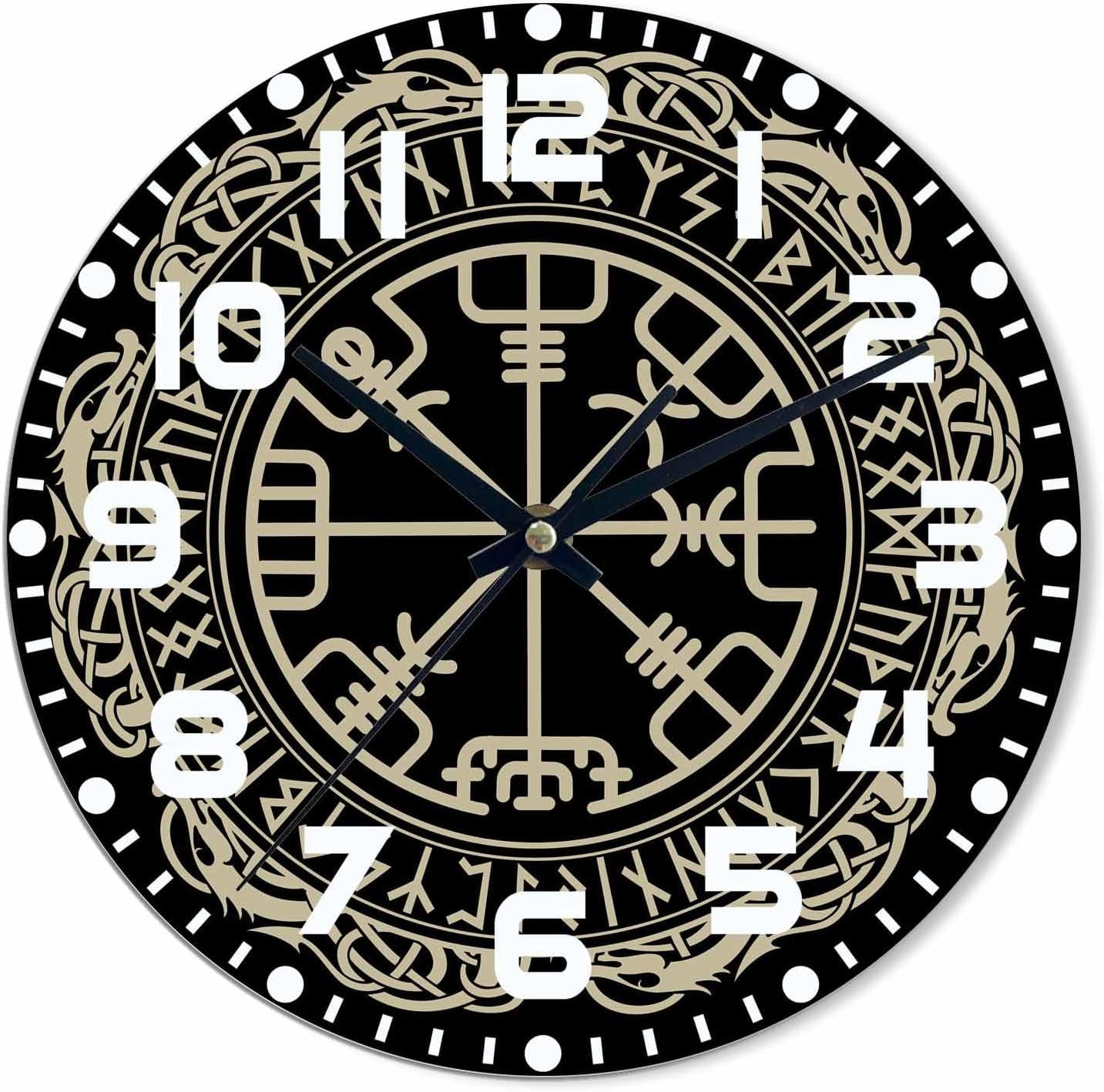 EIKODO-Compass Wall Clock Battery Operated Black Wall Clock Silent Non ...