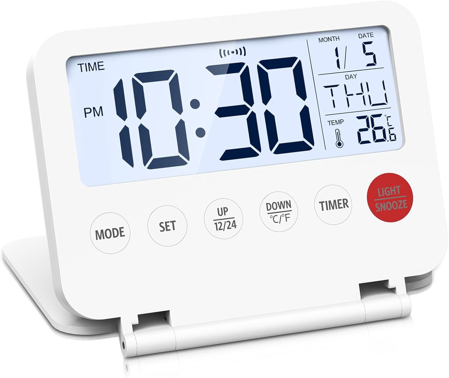 EIKODO-Digital Travel Alarm Clock, Black, Foldable Calendar Temperature ...