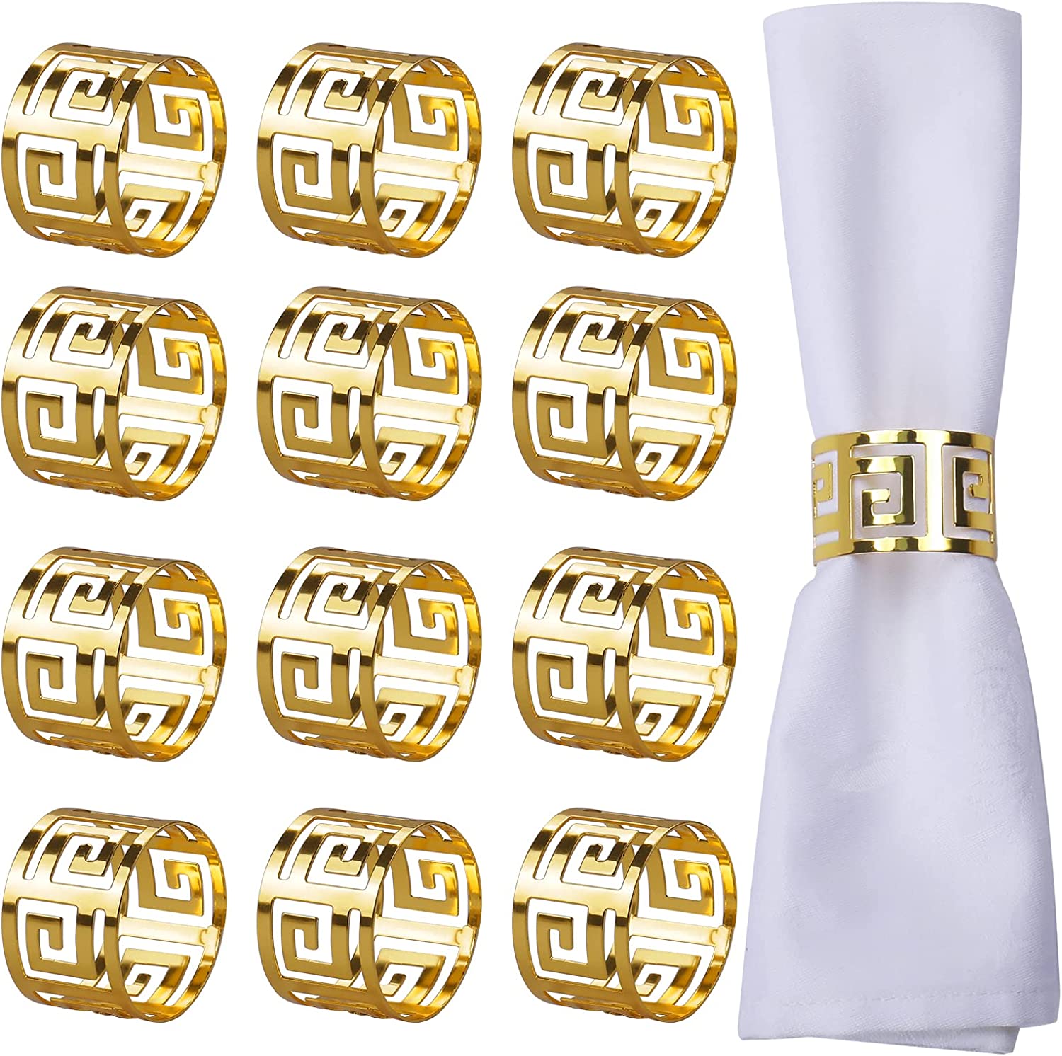 EIKODO-Gold Napkin Rings Set of 12,Attractive Glossy Napkin Ring Metal ...