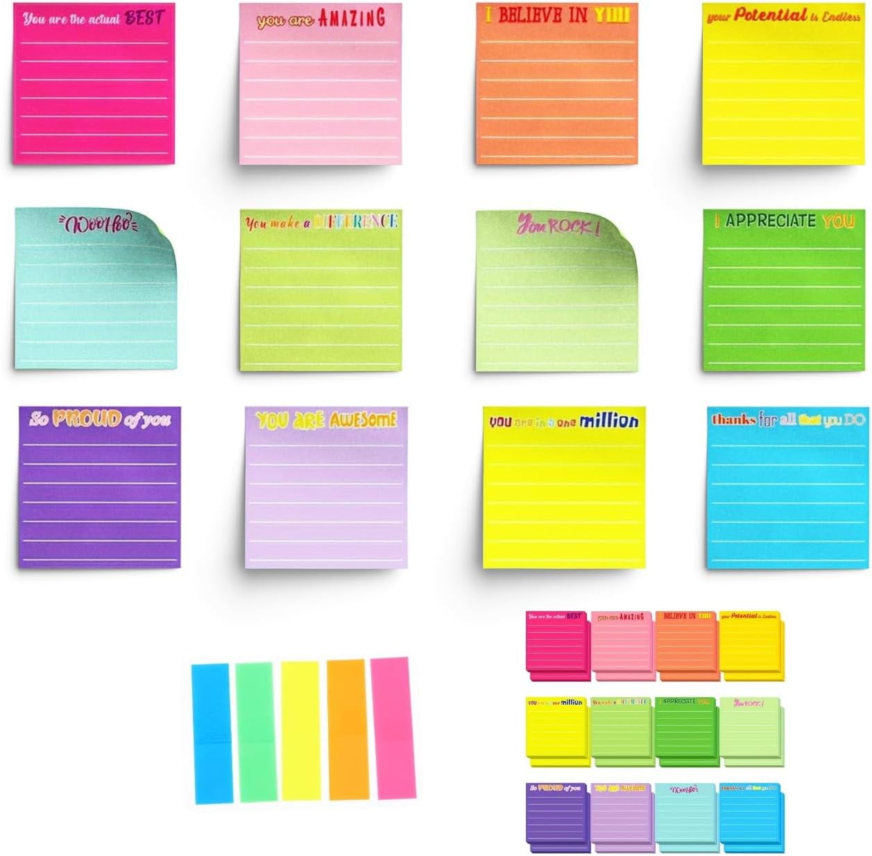 EIKODO-Inspirational Sticky Notes with Lines, 24 Pads (3 x 3 ...