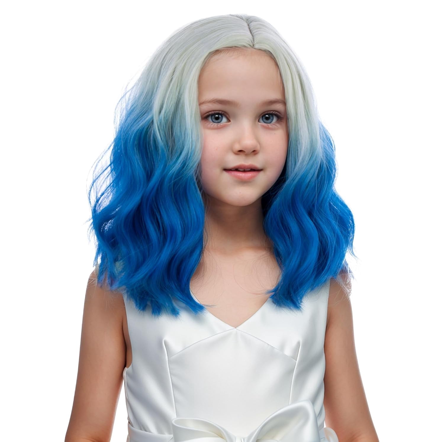 EIKODO-Kid Blonde to Blue Wig Girls Blonde Ombre Blue Side Part Wig ...
