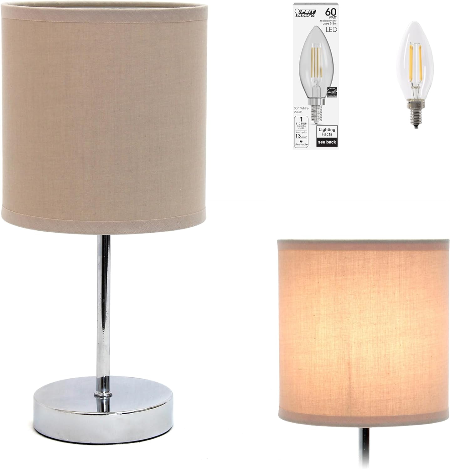 EIKODO-LT2007-GRY-LB Basic Chrome Mini Table Lamp for Living Room ...