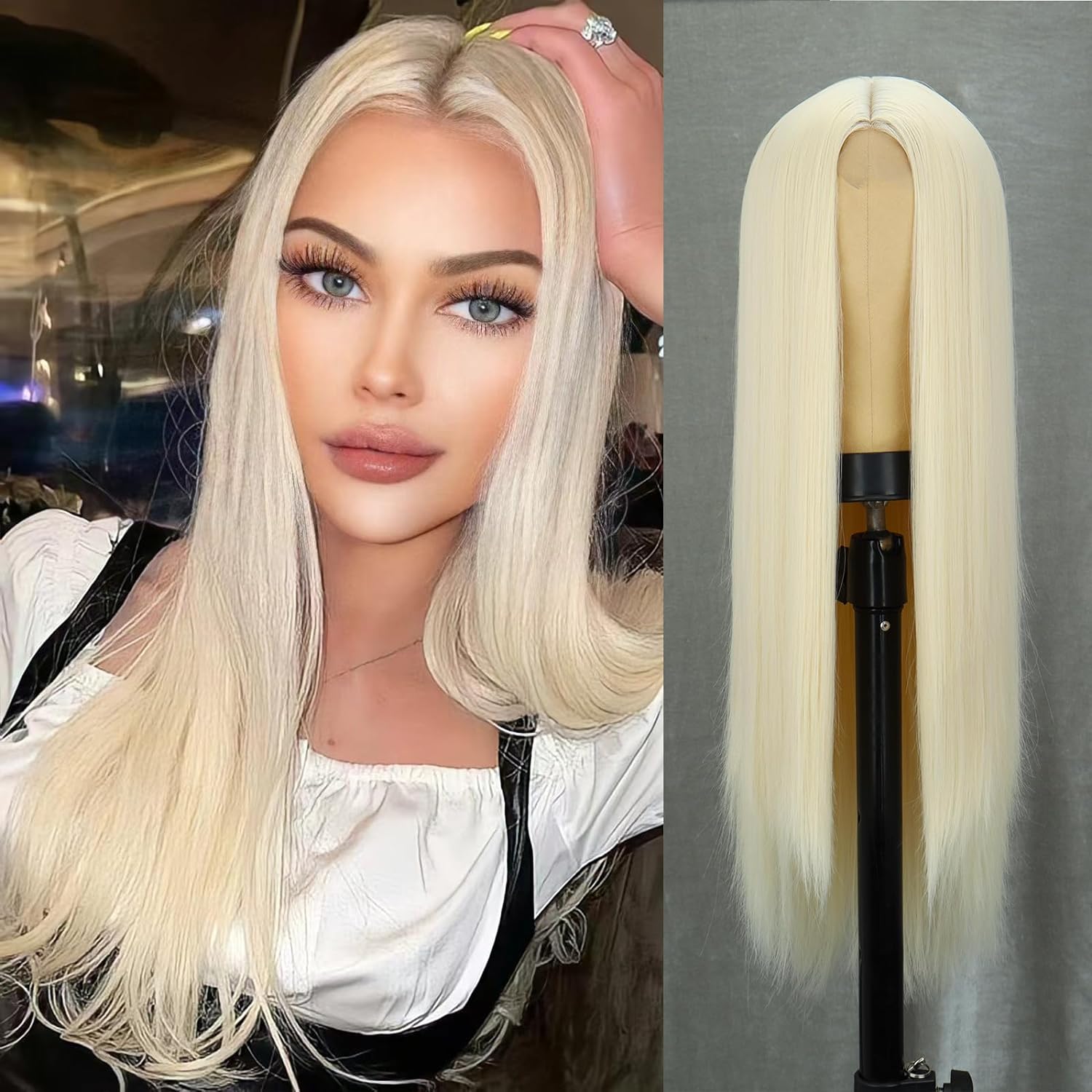 EIKODO-Long Blonde straight Wig for Women Light Blonde Middle Part ...