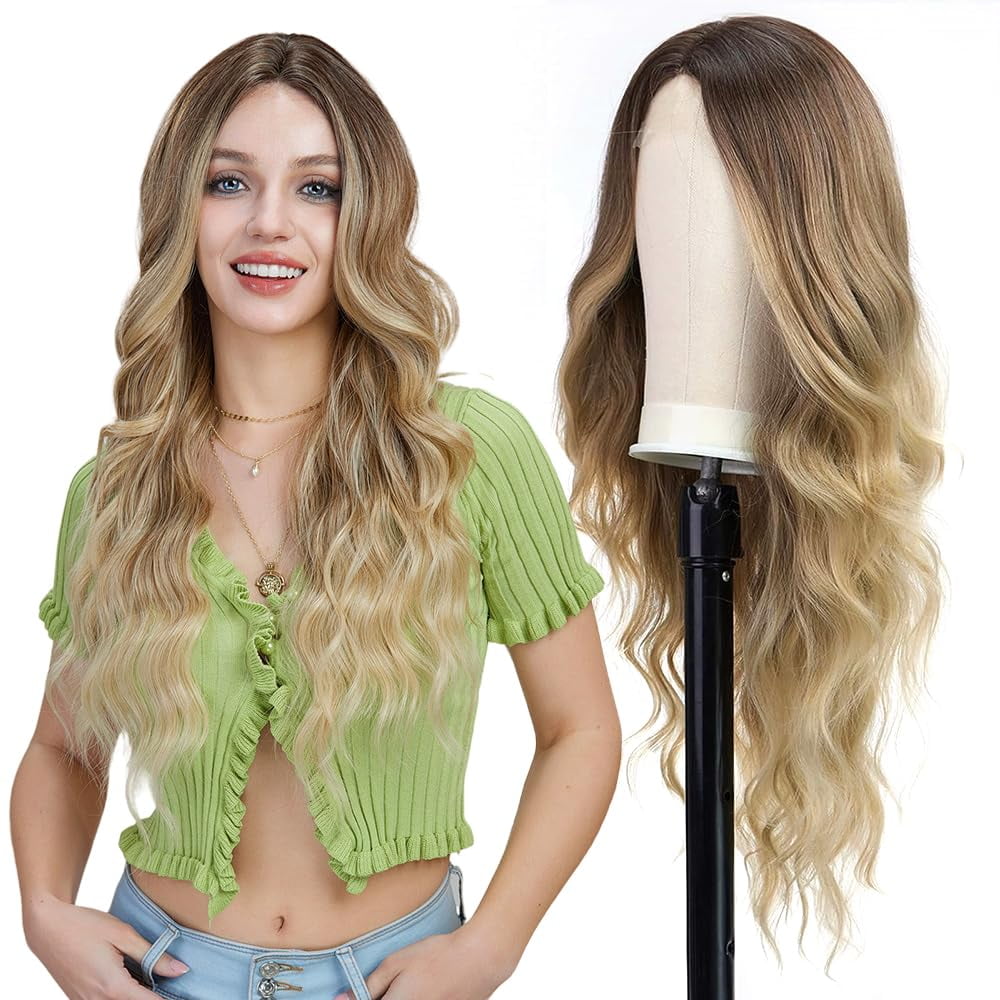 EIKODO-Long Wavy Ombre Blonde Wig for Women - Natural Looking Synthetic ...