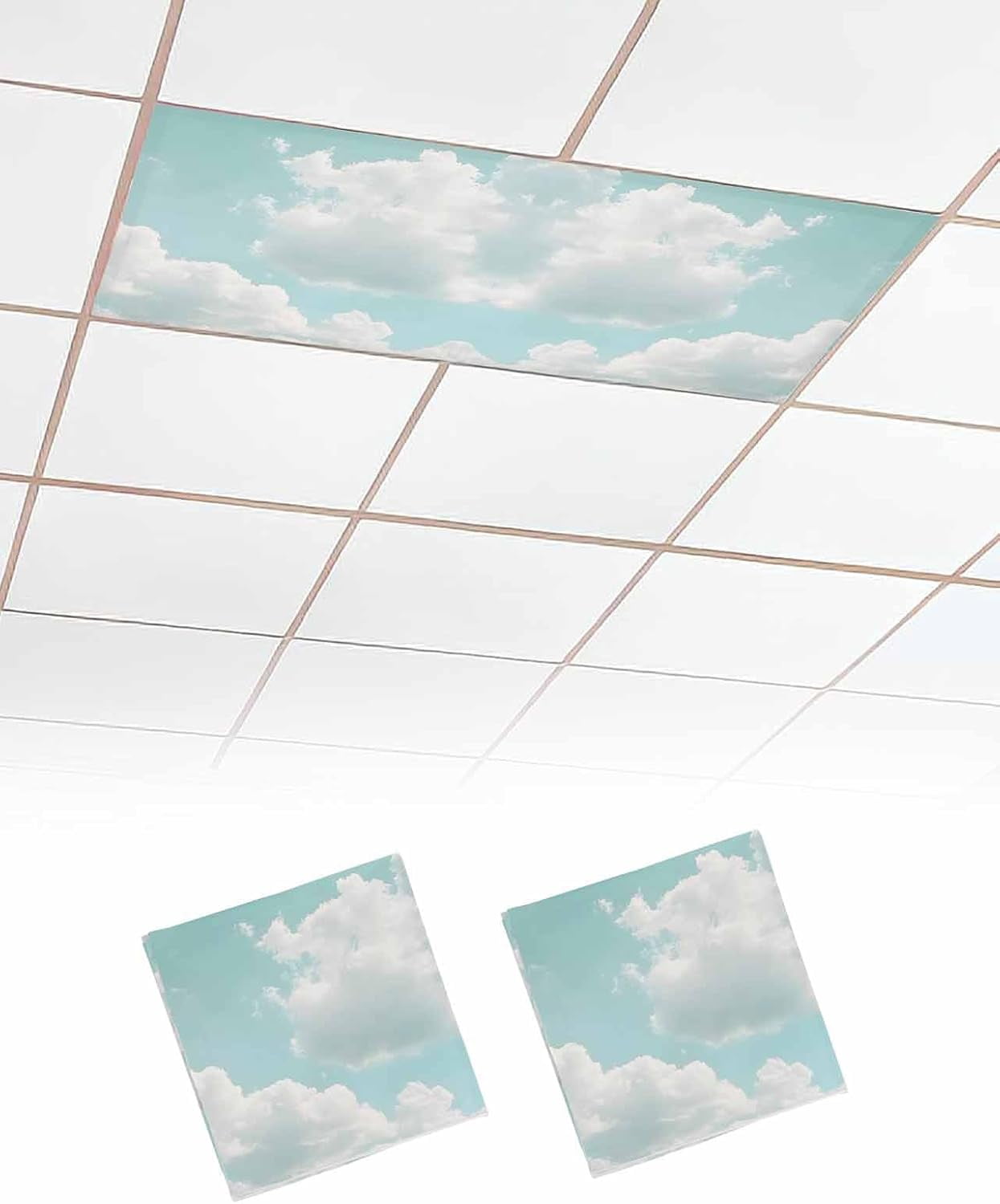EIKODO-Magnetic Light Cover for Classroom Drop Ceiling,2 Pack 4x2 Ft Sky Light Blue Clouds ...