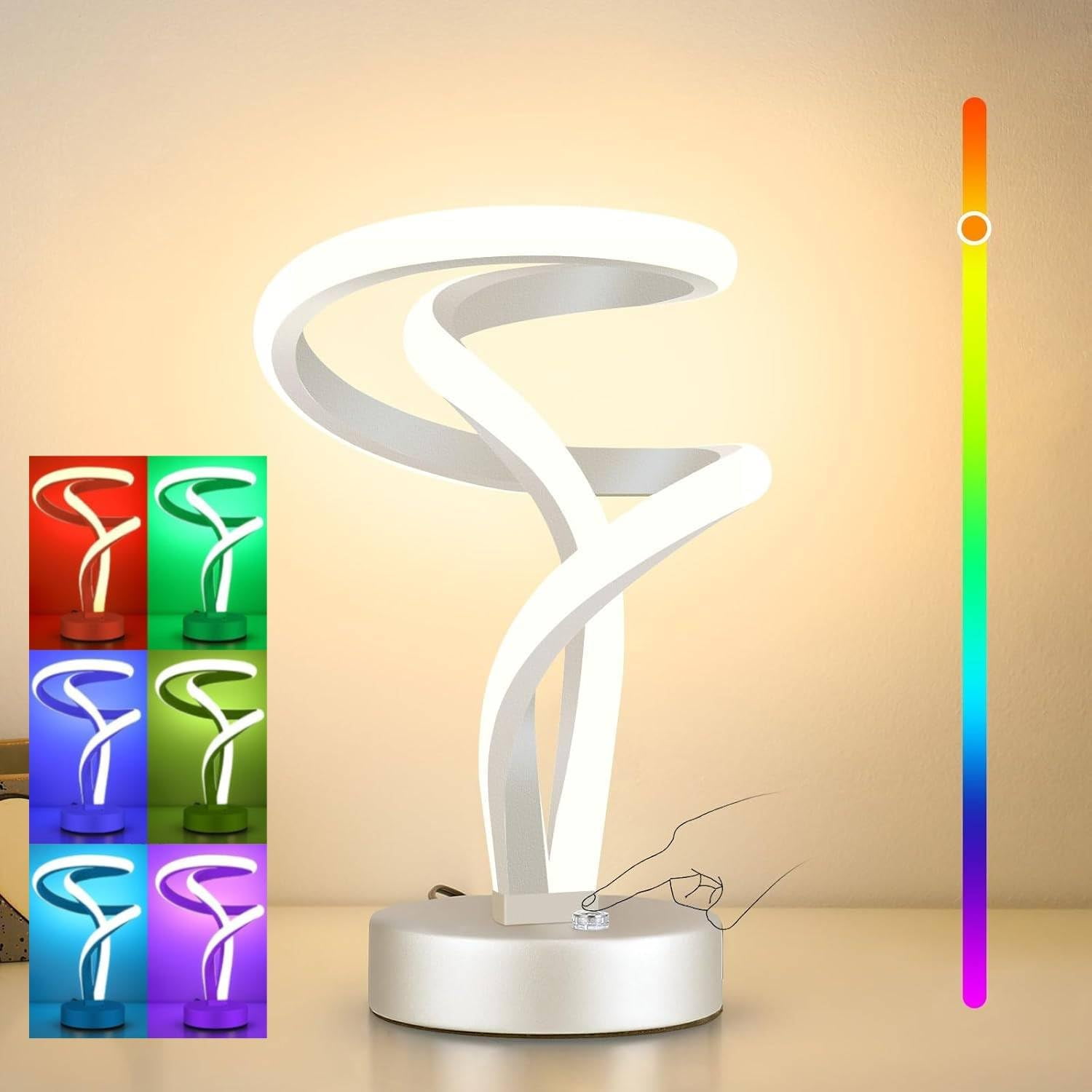 EIKODO-Modern Table Lamp, LED Touch Dimmable Spiral Bedside Table Lamp ...