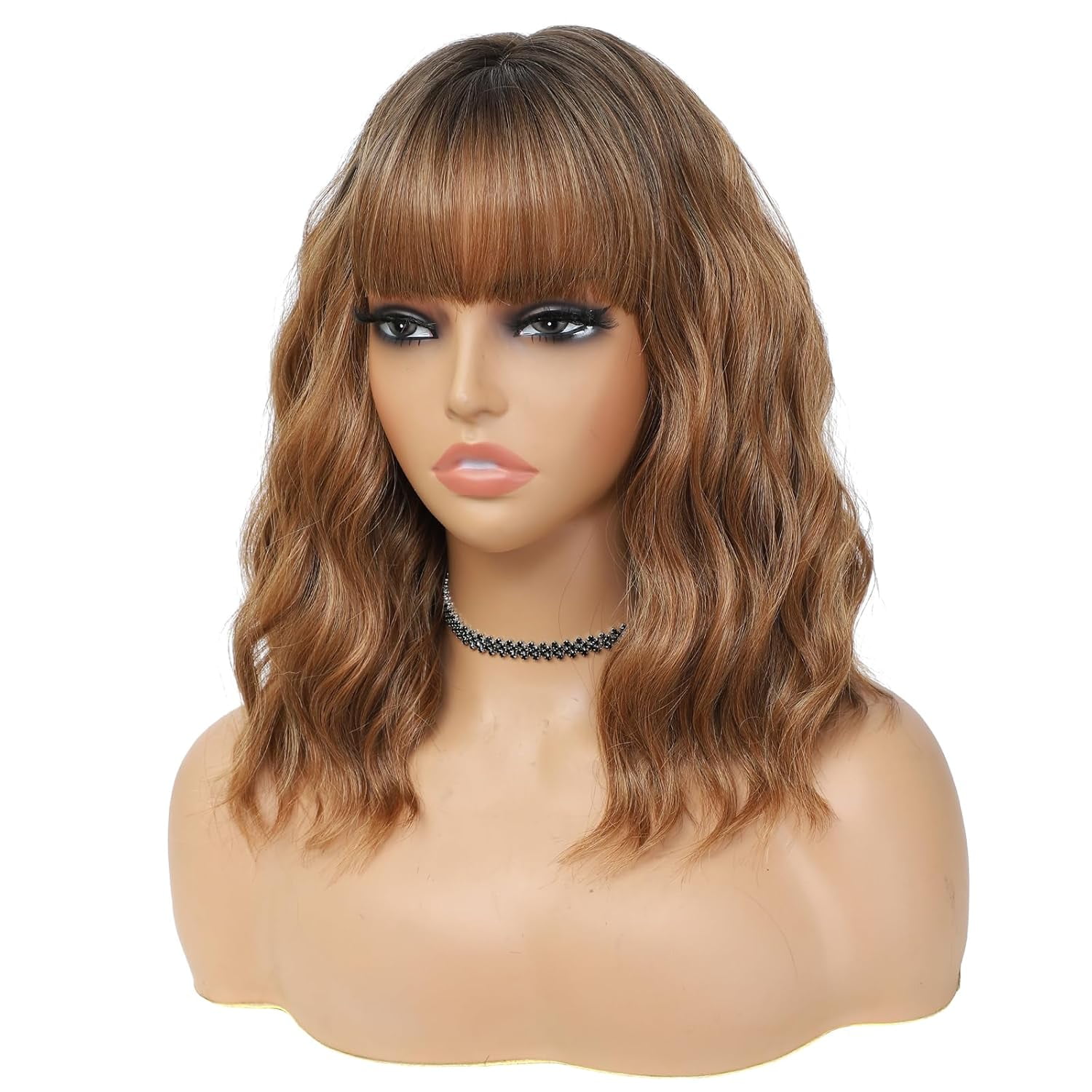 EIKODO-Ombre Brown Wig with Bangs for Women 14 Inch Shoulder Length ...
