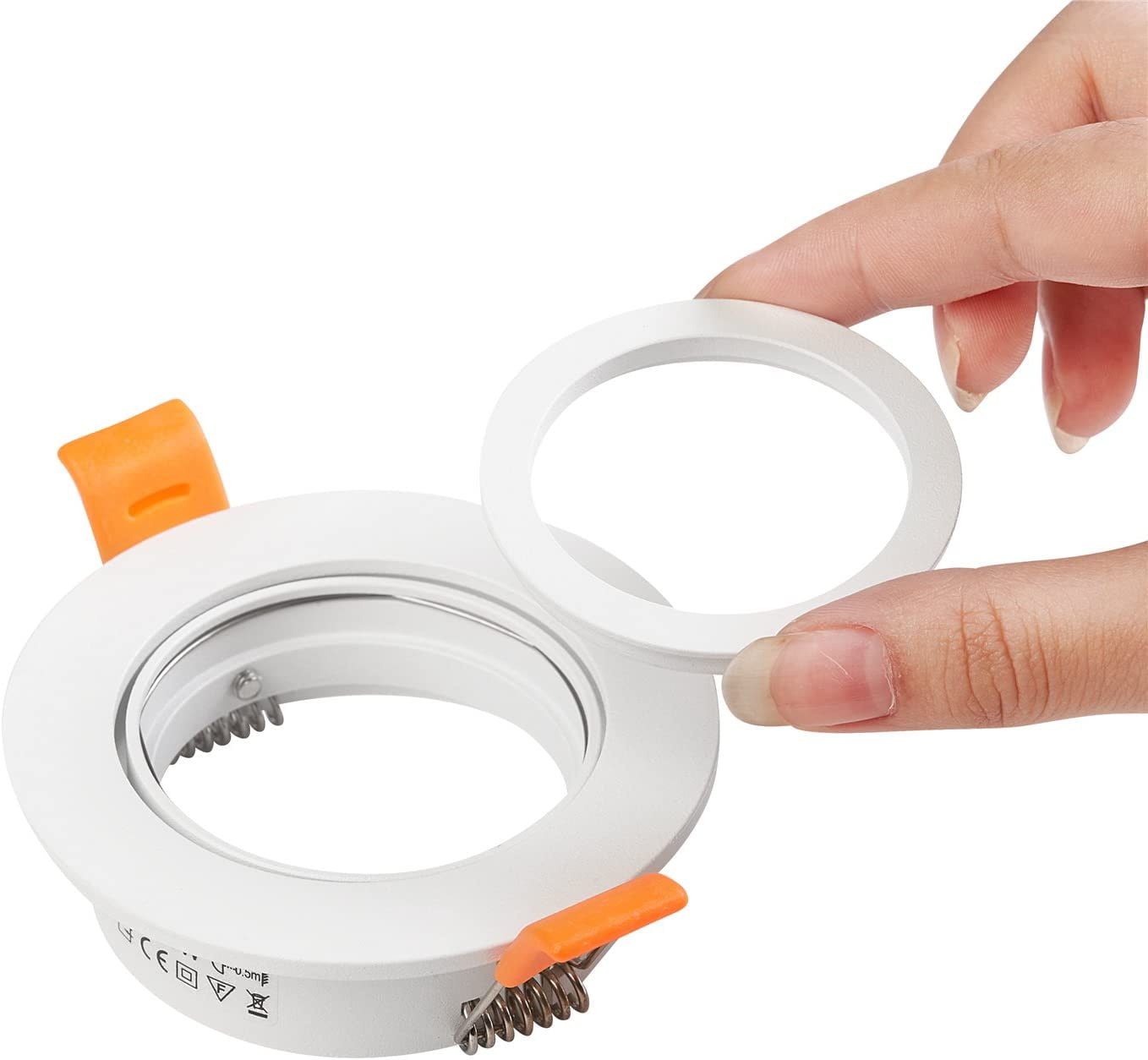 EIKODO-Pack of 2 LED Ceiling Light Frame Round Fixture Holders Adjustable Cutout 65mm with MR16 ...