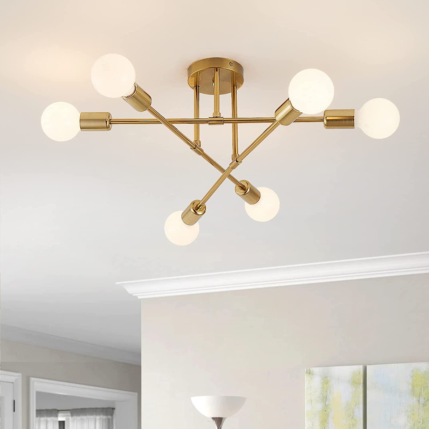 EIKODO-Semi Flush Mount Ceiling Light Fixture, 6 Lights Modern Sputnik ...