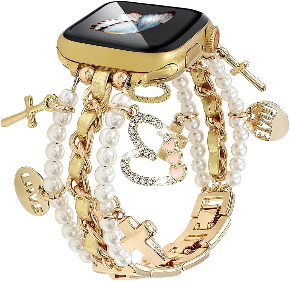 EIKODO-Stylish Pearl Beaded Band Compatible with Apple Watch Bands 42 ...