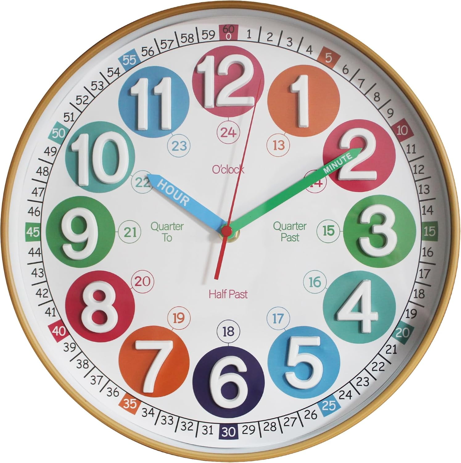 EIKODO-Wall Clocks,Learning Time Clock,12 Inch 3D Numbers Colorful ...