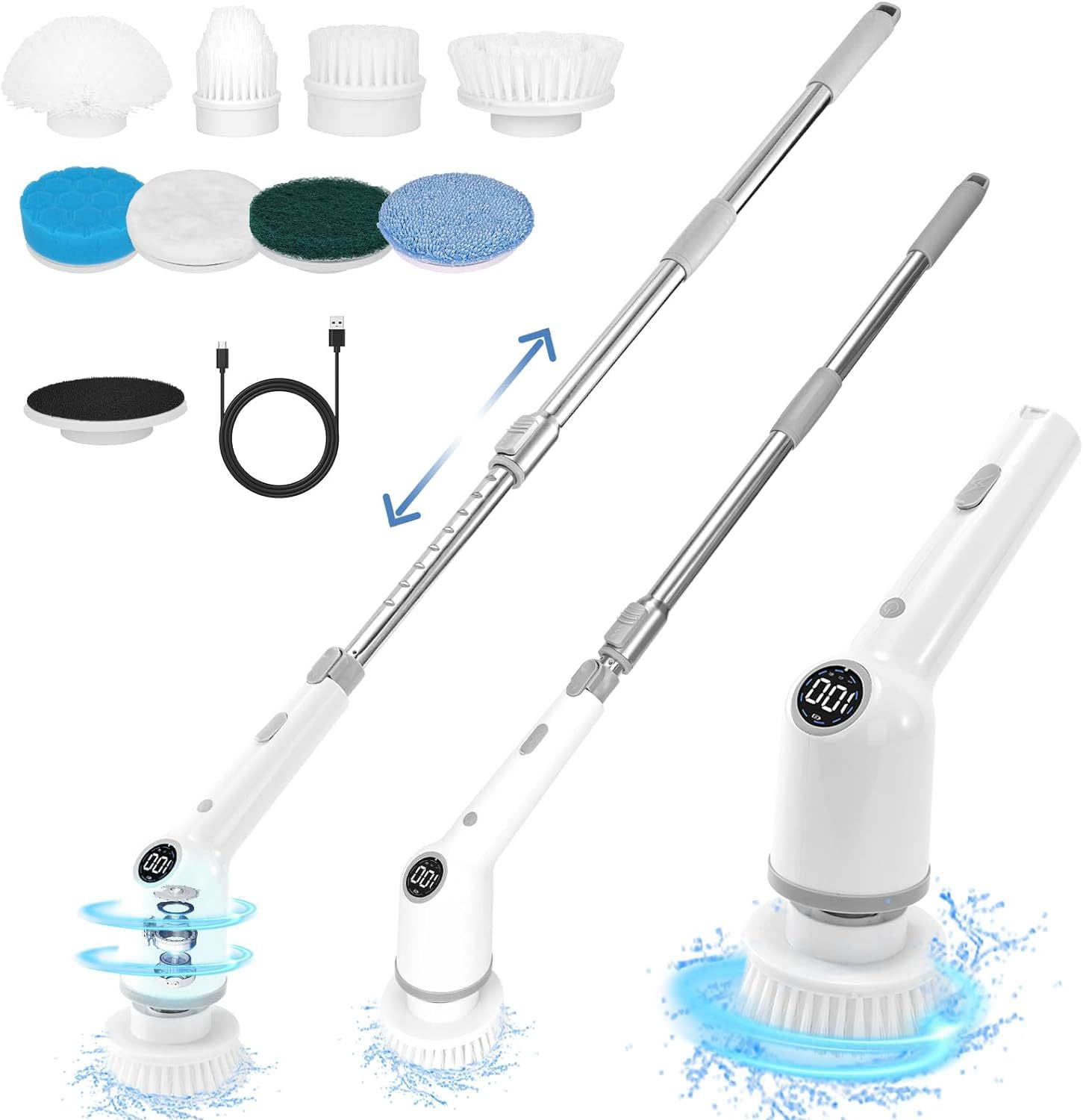 EILLG Electric Spin Scrubber, Shower Scrubber with Extendable 53.3 ...