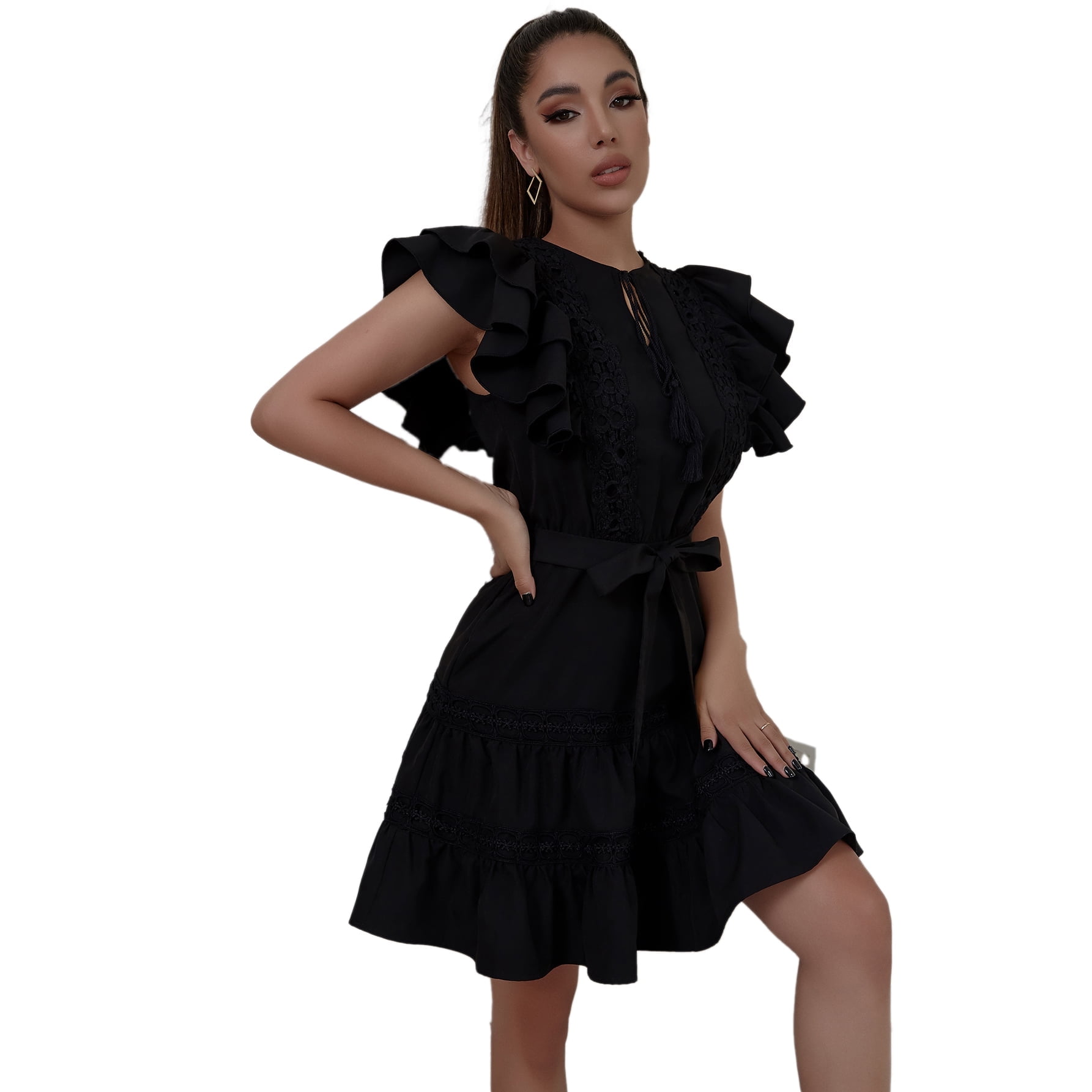 EILLY BAZAR Mini Princess Dress for Women Ruffle Armhole Sleeveless Key ...