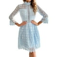 EILLY BAZAR Women's Lace Dresses Mesh Insert Mock Neck Flounce Sleeve ...