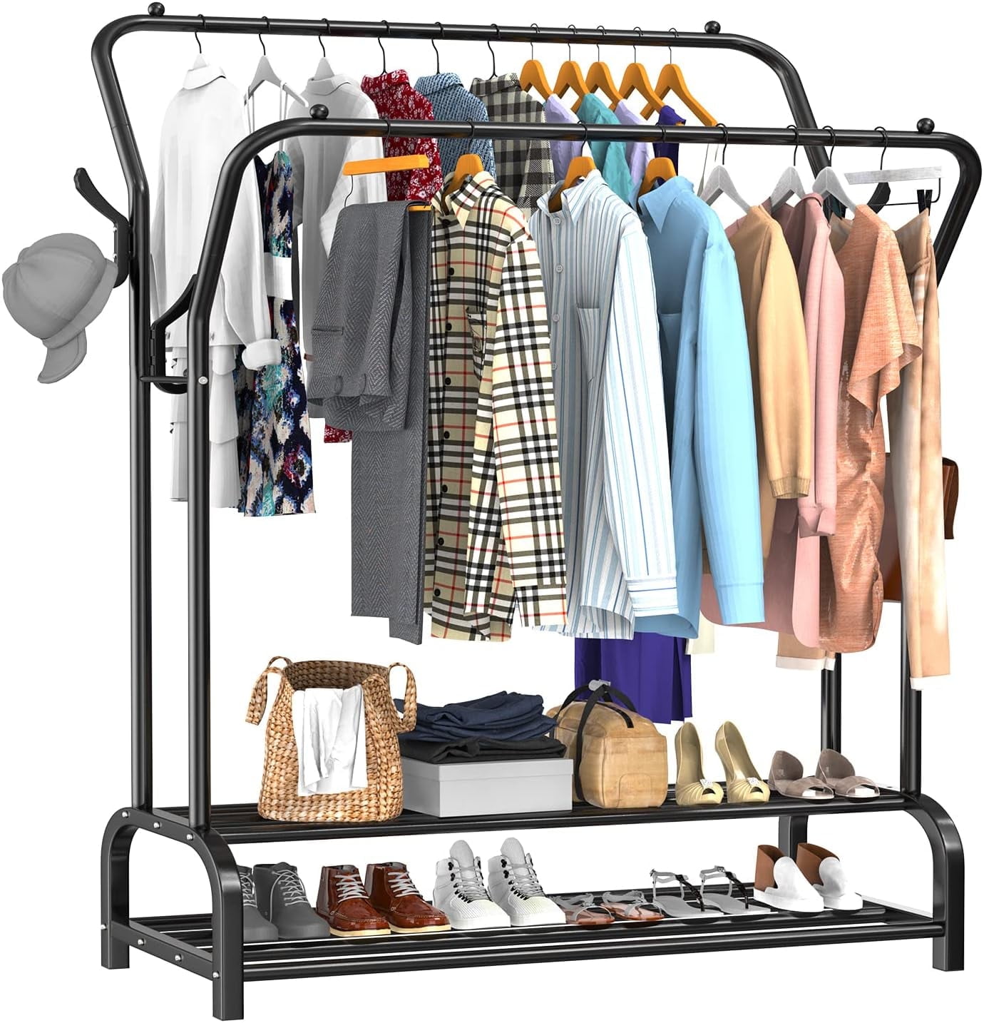 EILSORRN Metal Clothes Rack, 2-Tier Shelf Double Rail Garment Rack with ...