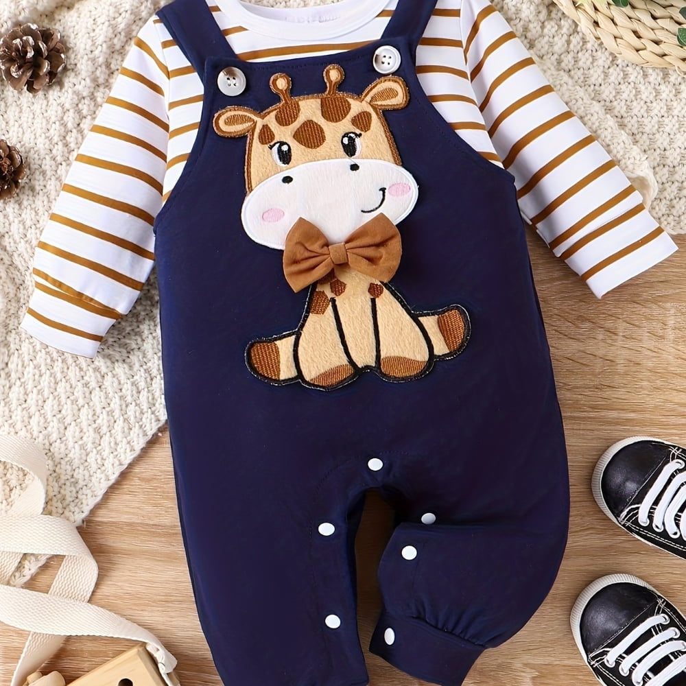 EIMELI 0-18 Months Adorable Cartoon Character Long Sleeve Striped ...