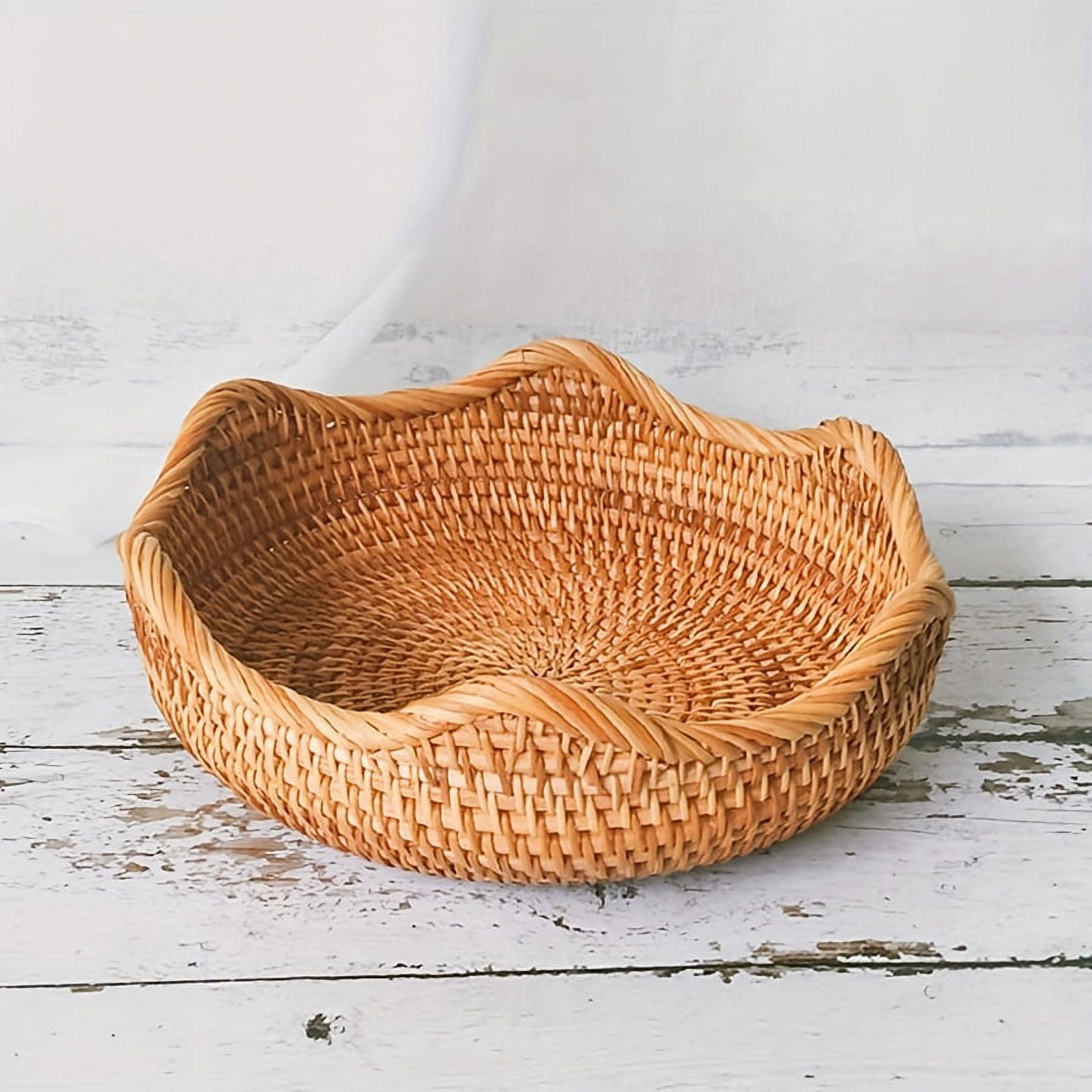 EIMELI 1/3pcs Handmade Rattan Circular Wave Bread Basket Decorative ...