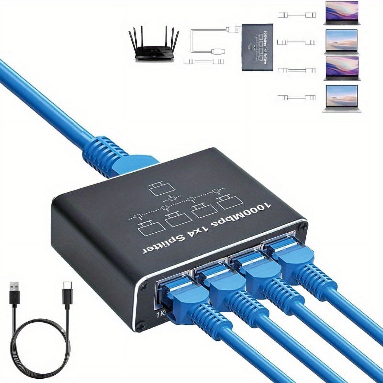 EIMELI 1000Mbps Network Splitter Adapter Gigabit 1 to 4 Out Ethernet ...