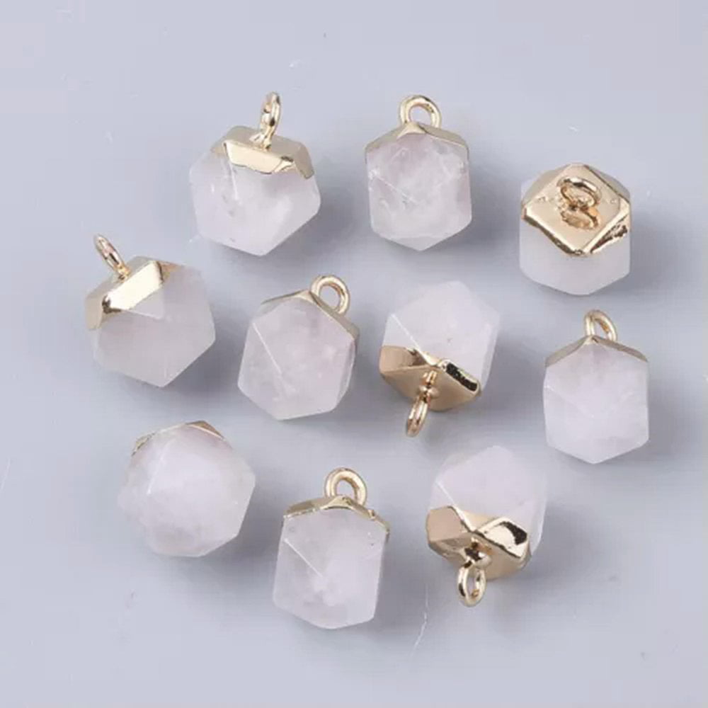 EIMELI 10pcs Gemstone Charms Polygon Crystal Stone Pendents 12x10mm ...