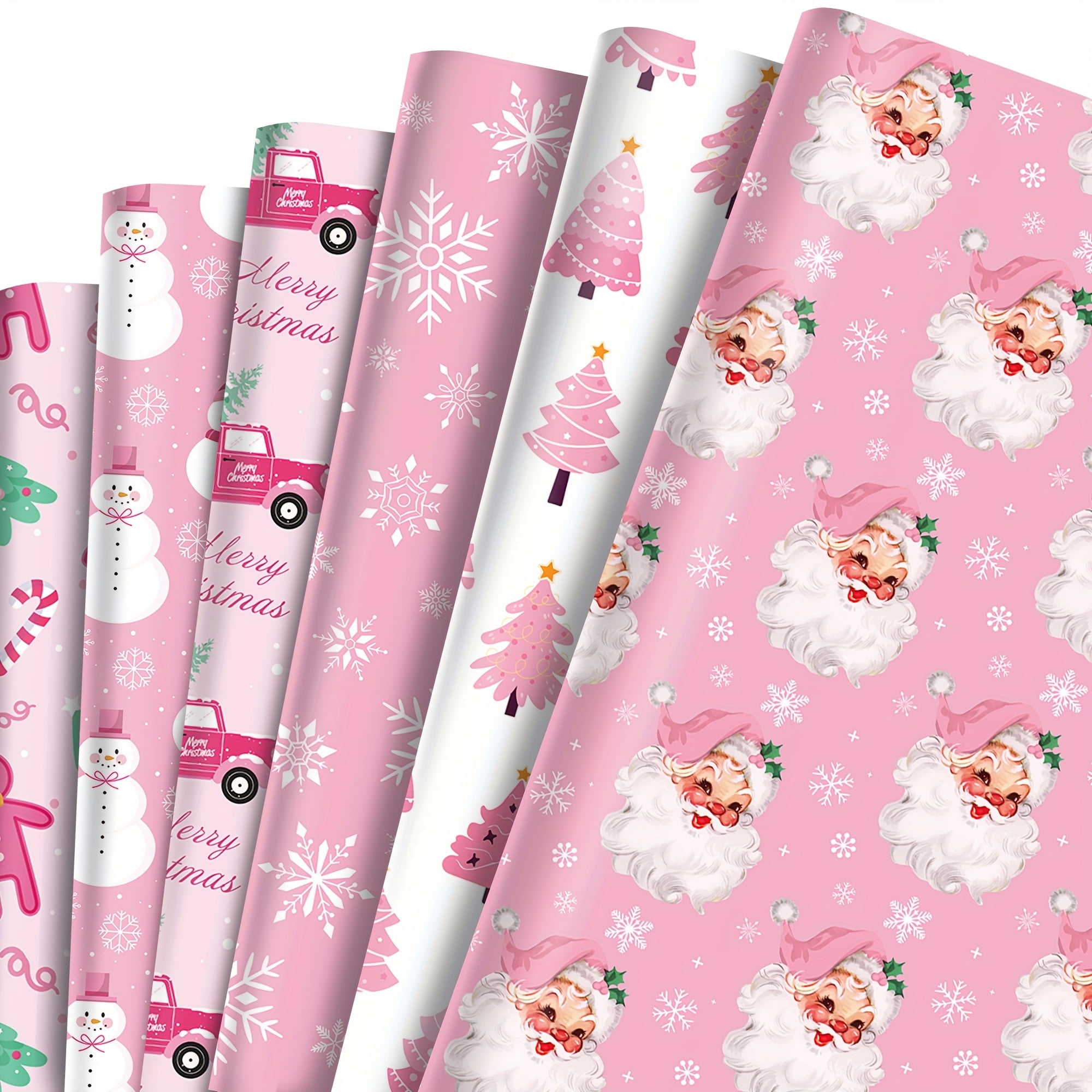 EIMELI 12-Piece Festive Pink Christmas Wrapping Paper Set Reindeer ...