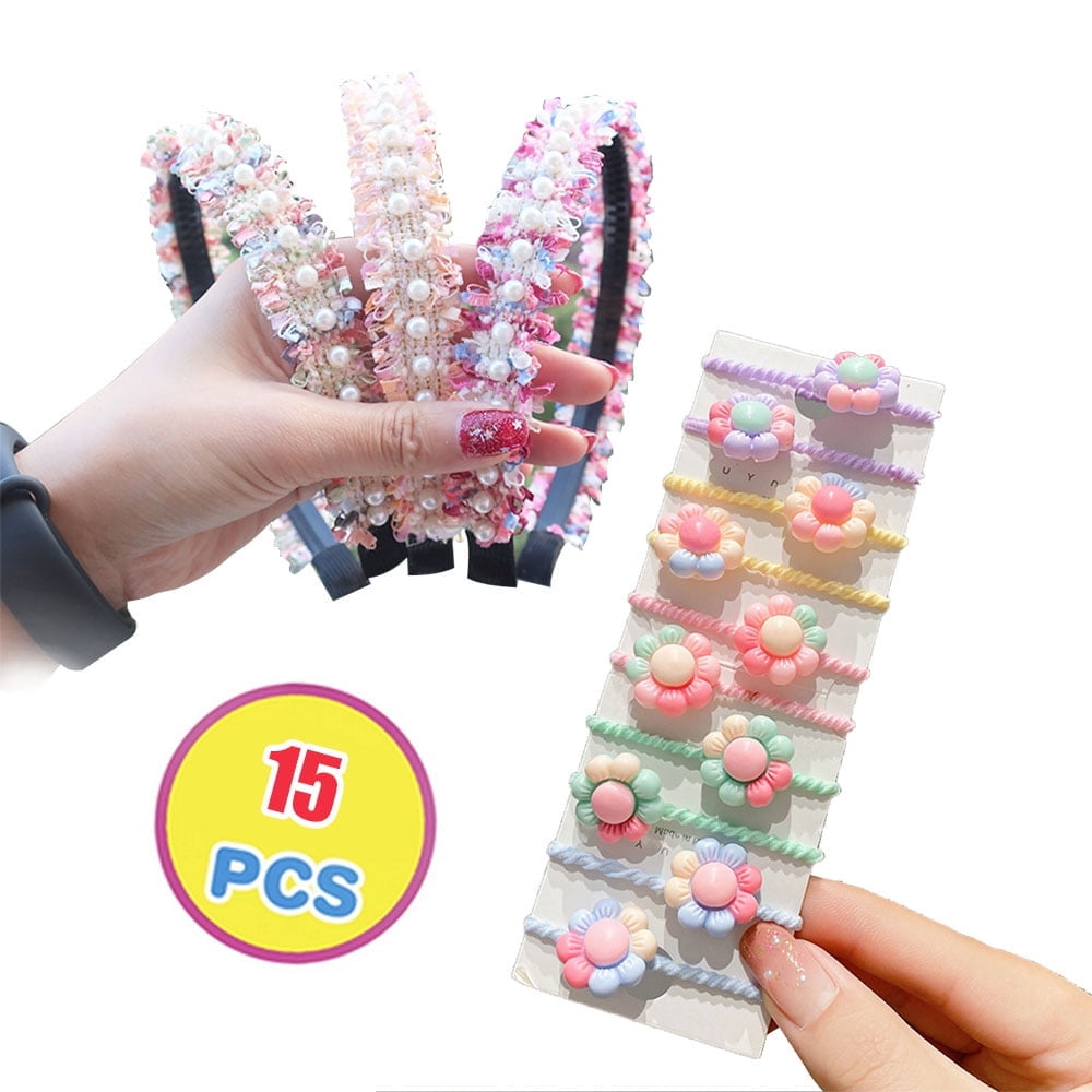 EIMELI 13Pcs Confetti Headbands for Girls, Pink Sweet Pearl Head Bands ...