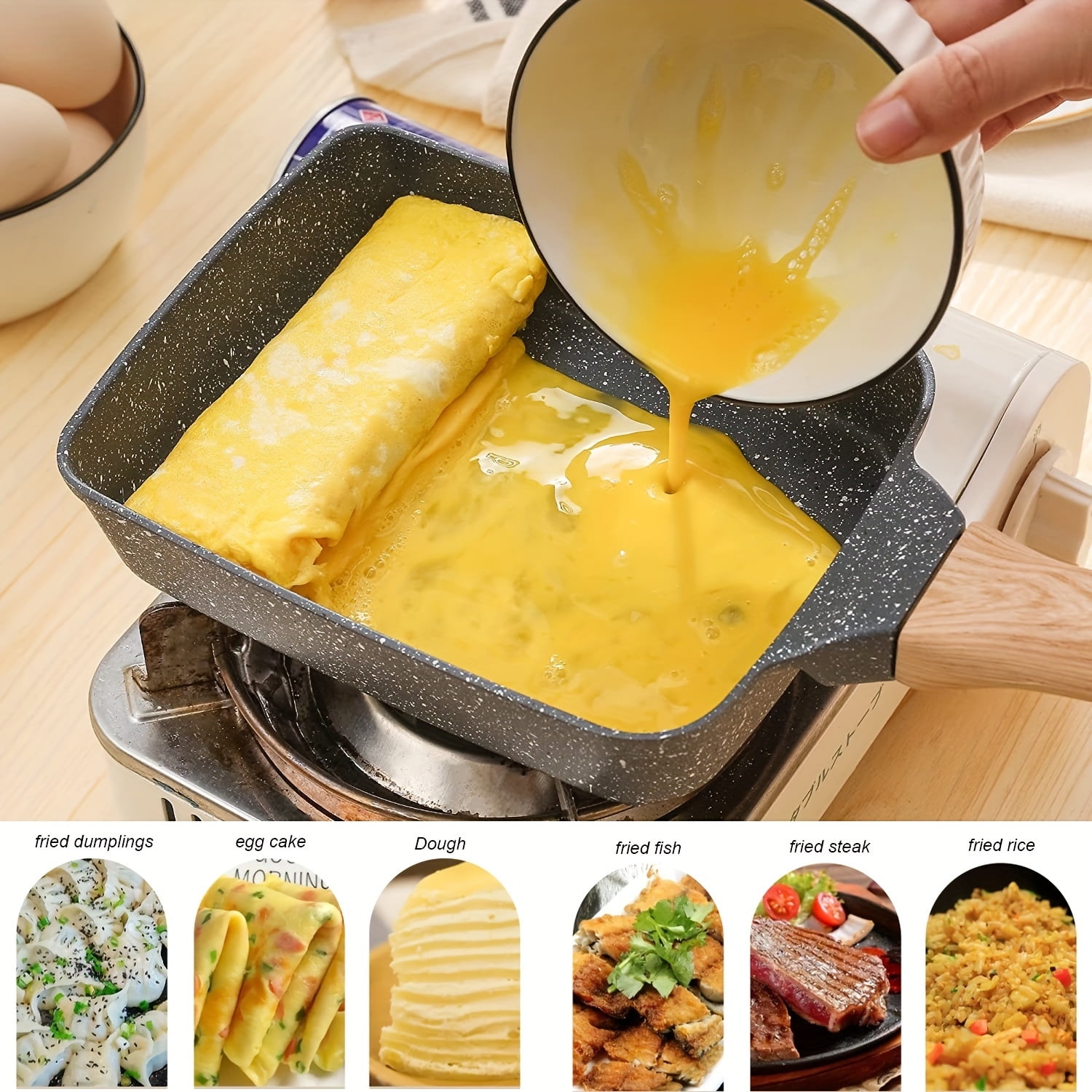 EIMELI 1pc Japanese Tamagoyaki Omelette Pan - Aluminum Alloy Non-Stick Uncharged Rectangular ...