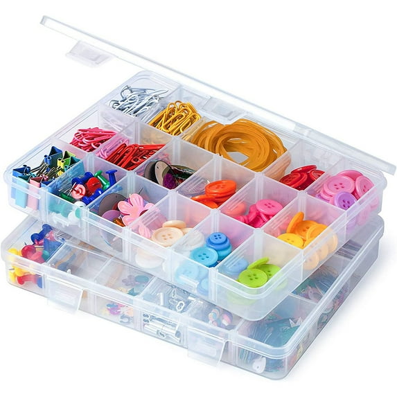 EIMELI 2 Pack Plastic Storage Box with 18 Compartments with Adjustable ...