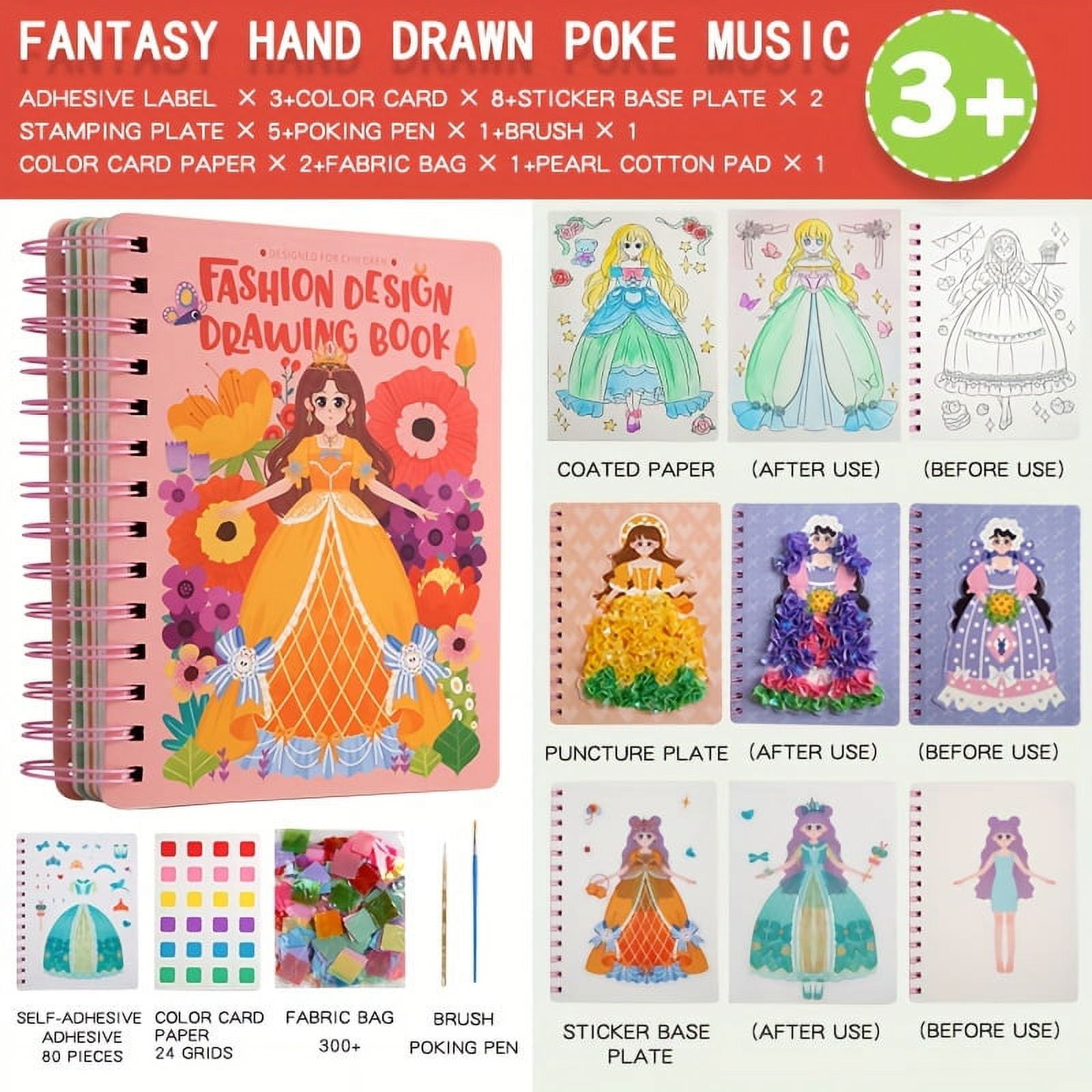 EIMELI 3-In-1 Princess Drawing Book Kit - Watercolor Puzzle Puncture ...