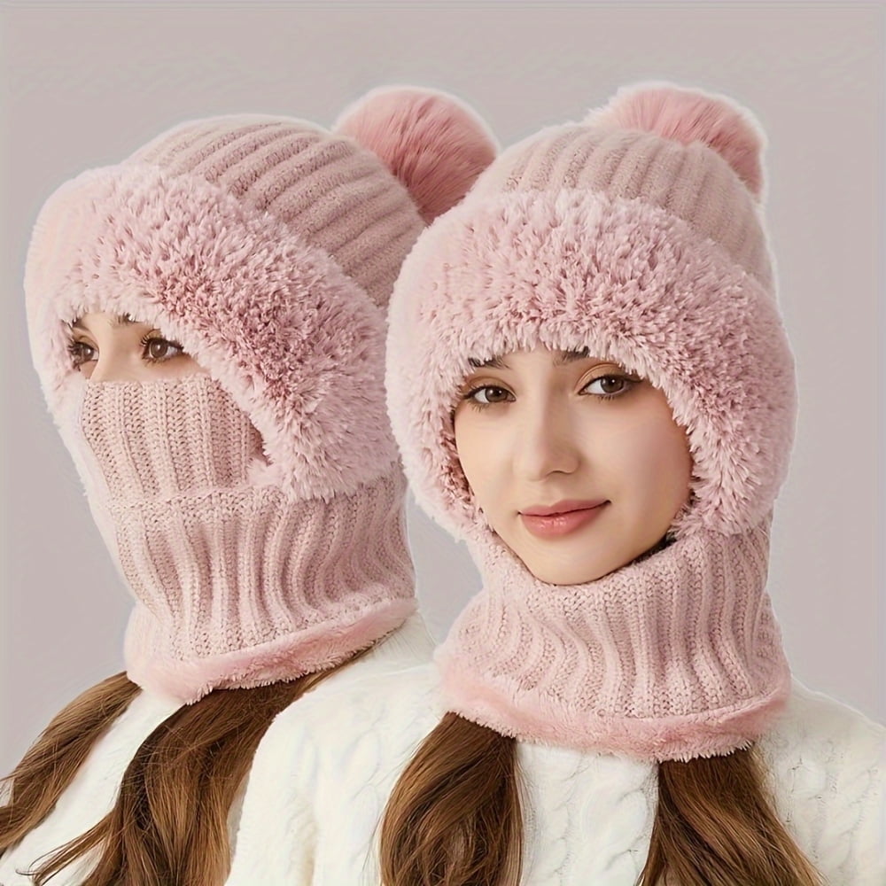 EIMELI 3-in-1 Winter Beanie with Ear Flaps Neck Warmer & Face Mask ...
