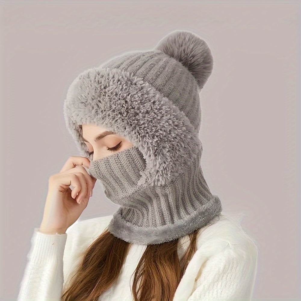 EIMELI 3-in-1 Winter Beanie with Ear Flaps Neck Warmer & Face Mask ...