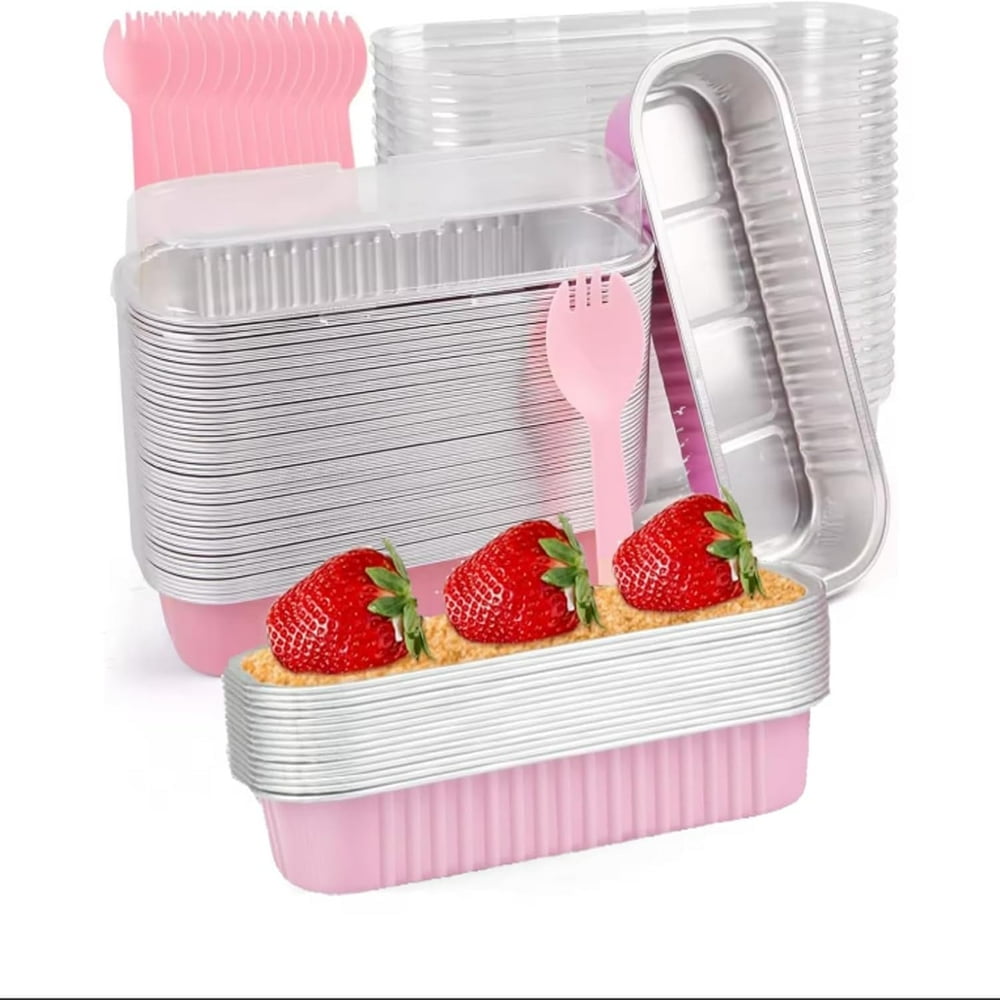 EIMELI 30 pack pink Mini Loaf Baking Pans With Lids and spoons 6.8oz ...