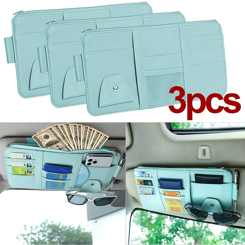 EIMELI 3pcs Car Sun Visor Organizer - PU Leather Vehicle Glovebox Visor ...