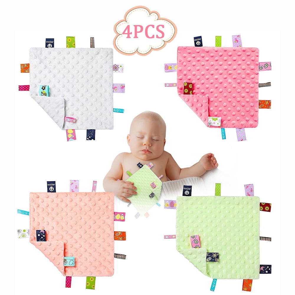 EIMELI 4Pcs Tag Security Blankets for Babies, Soft Small Loveys for ...