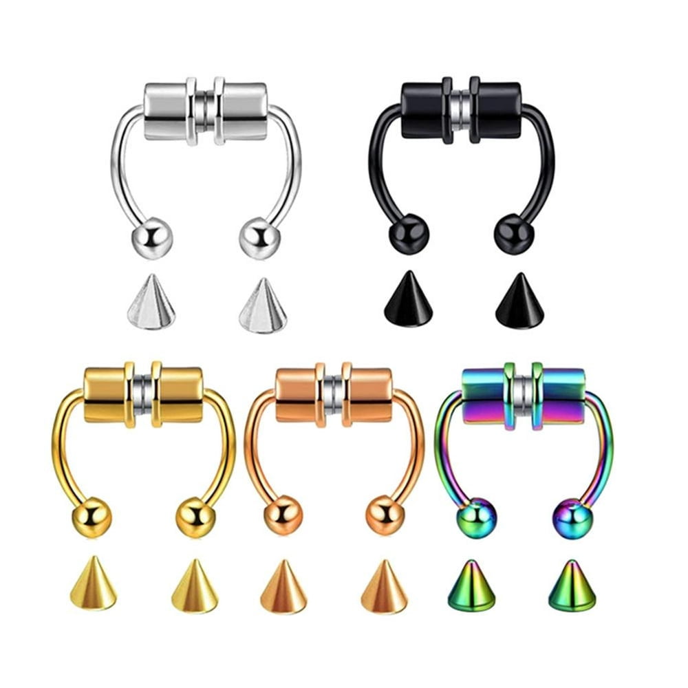 EIMELI 5 pair Stainless Steel Magnetic Fake Septum Nose Ring Hoop ...