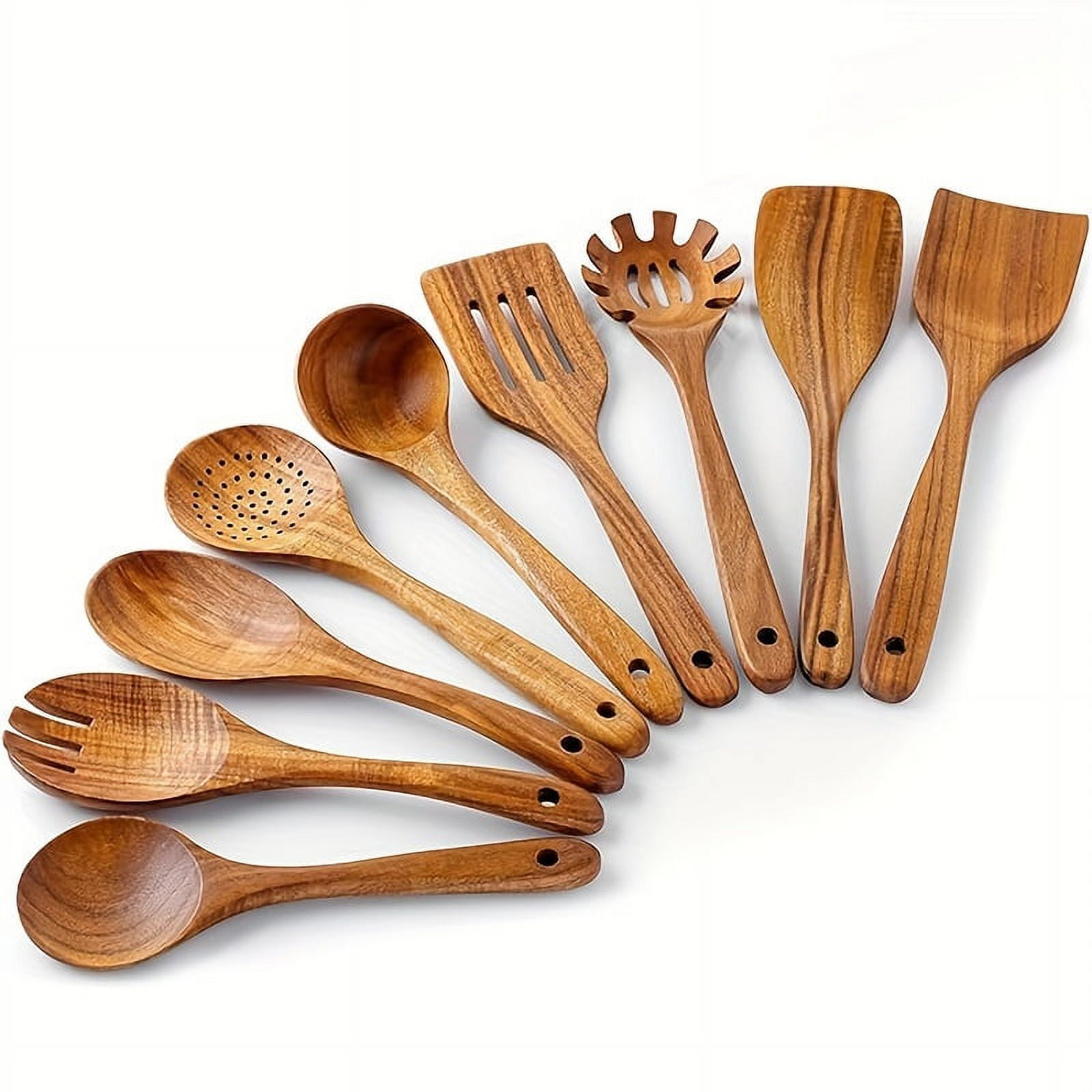 EIMELI 6/9-Piece Wooden Spoon Sets - Smooth Finish Teak Cooking ...