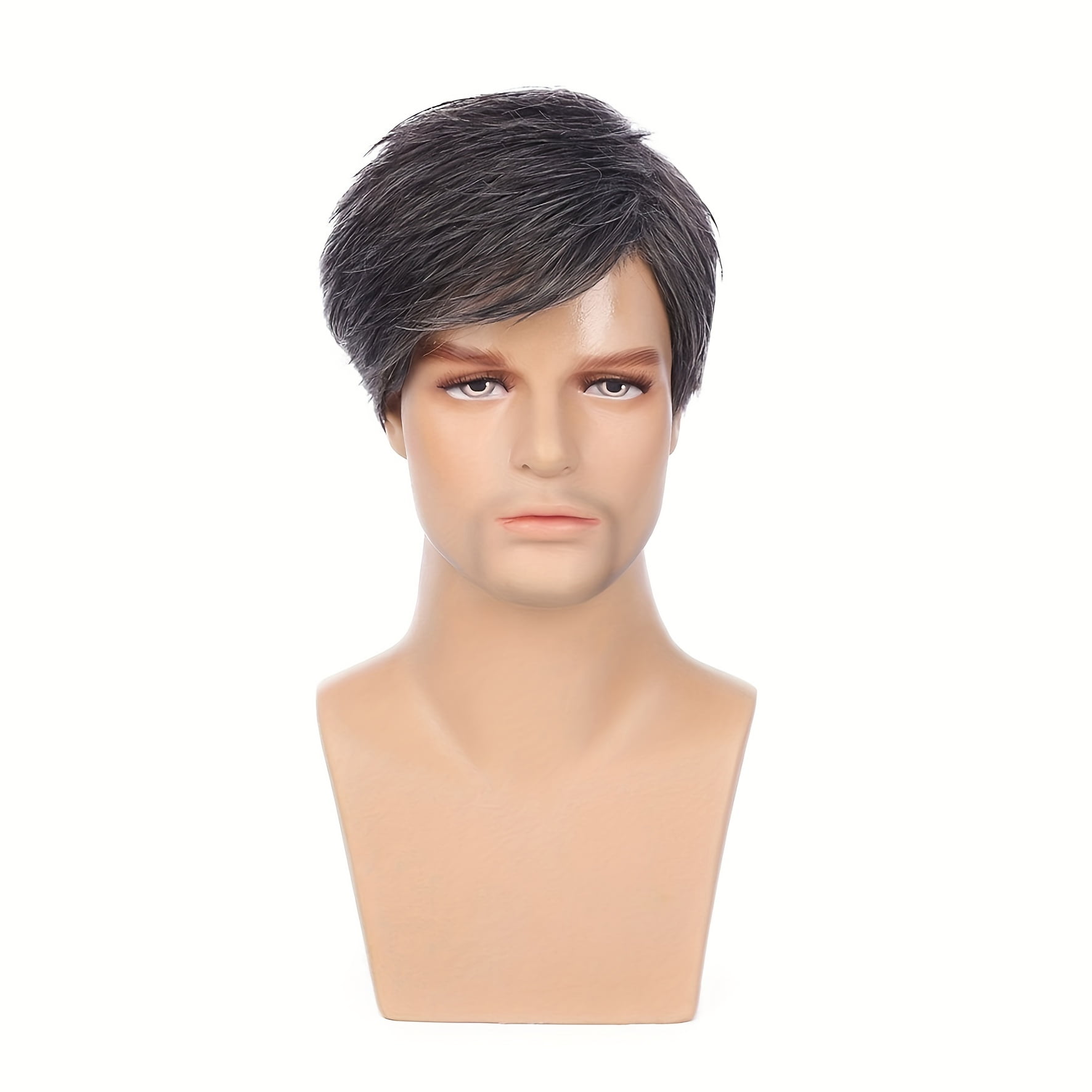 EIMELI 6-Inch Men‘s Gray And Black Silk Synthetic Wig Fashionable Men‘s ...