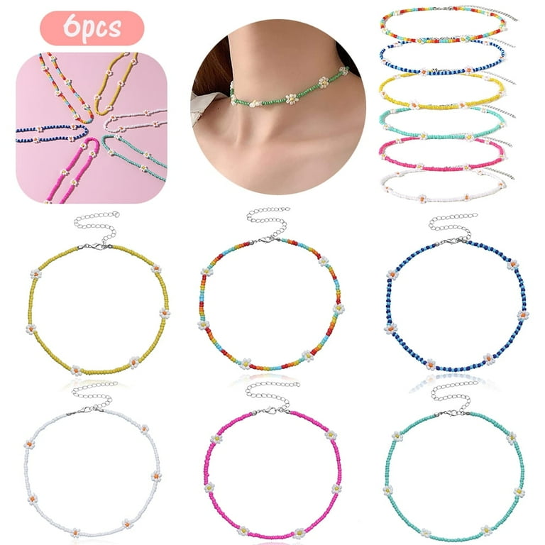 EIMELI 6 PCS Cute Girls s Beaded Choker Necklaces Vsco Boho Handmade Flower Necklace Adorable Necklace For Teen Girls And Women Walmart