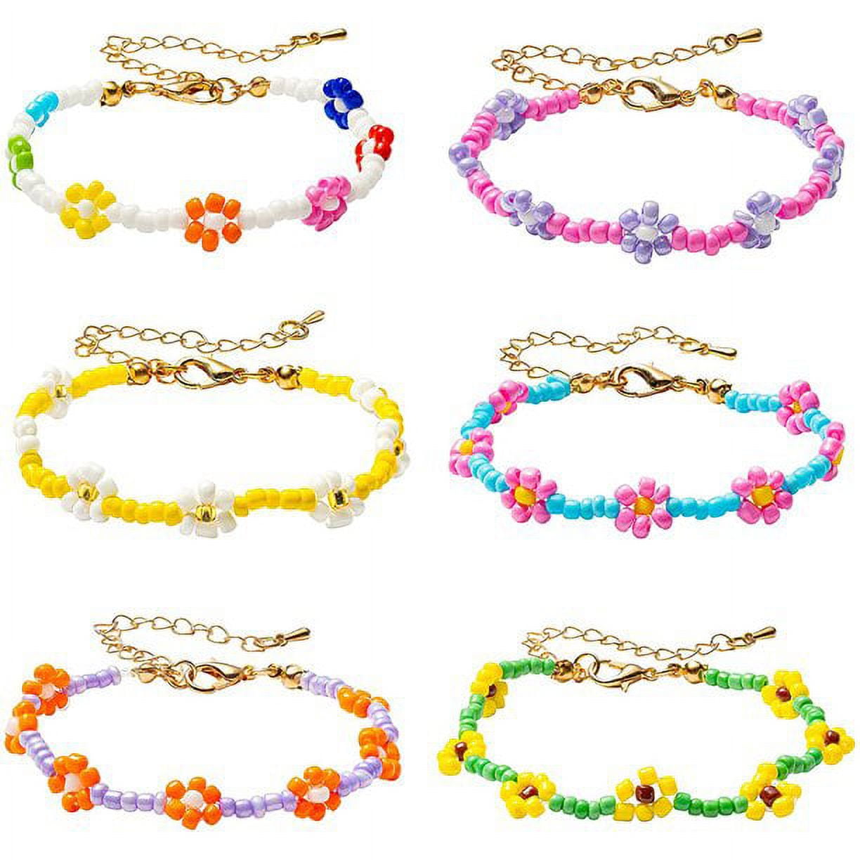EIMELI 6PCS Colorful Daisy Flower Bead Bracelets Set Indie Handmade ...
