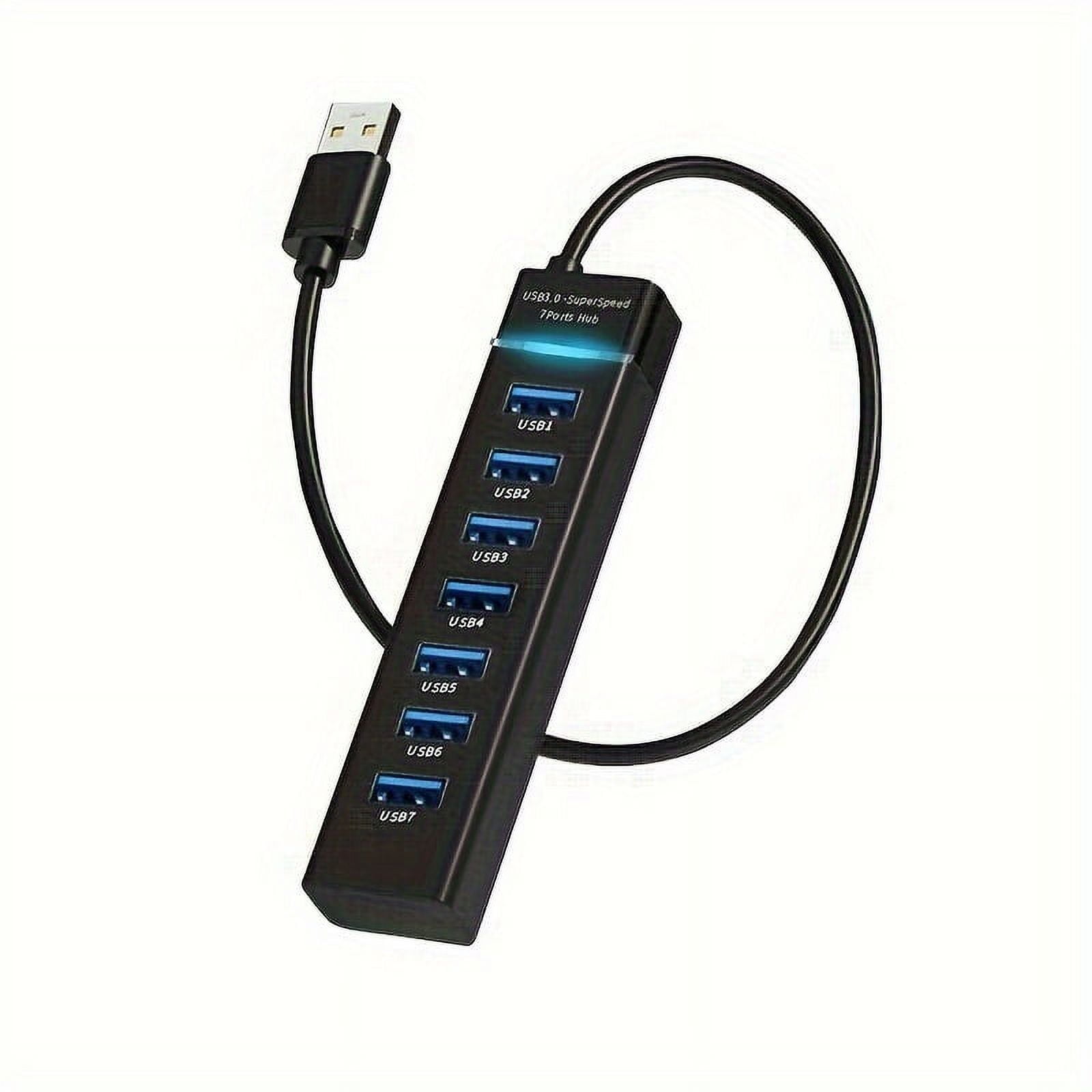 EIMELI 7-Port USB 3.0 SuperSpeed Hub with LED Light Strip - High-Speed ...