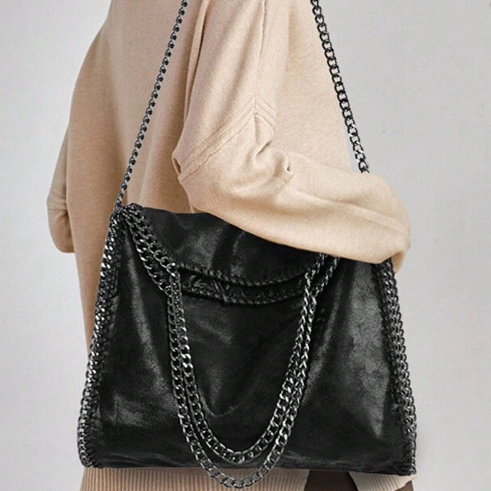 EIMELI Chic Black Faux Leather Tote Bag for Girls - Motorcycle-Inspired ...