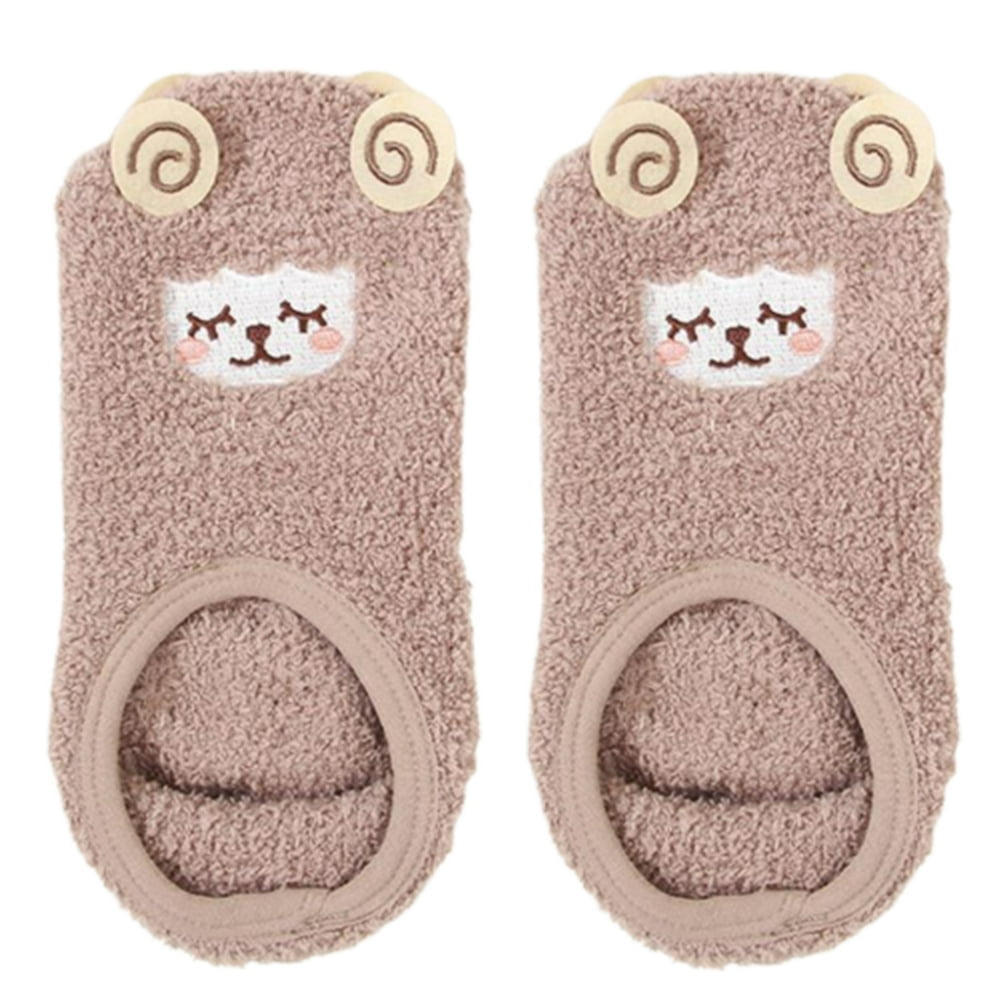 EIMELI Cute Animal Fuzzy Velvet Short Slipper Socks Fluffy Warm Non ...