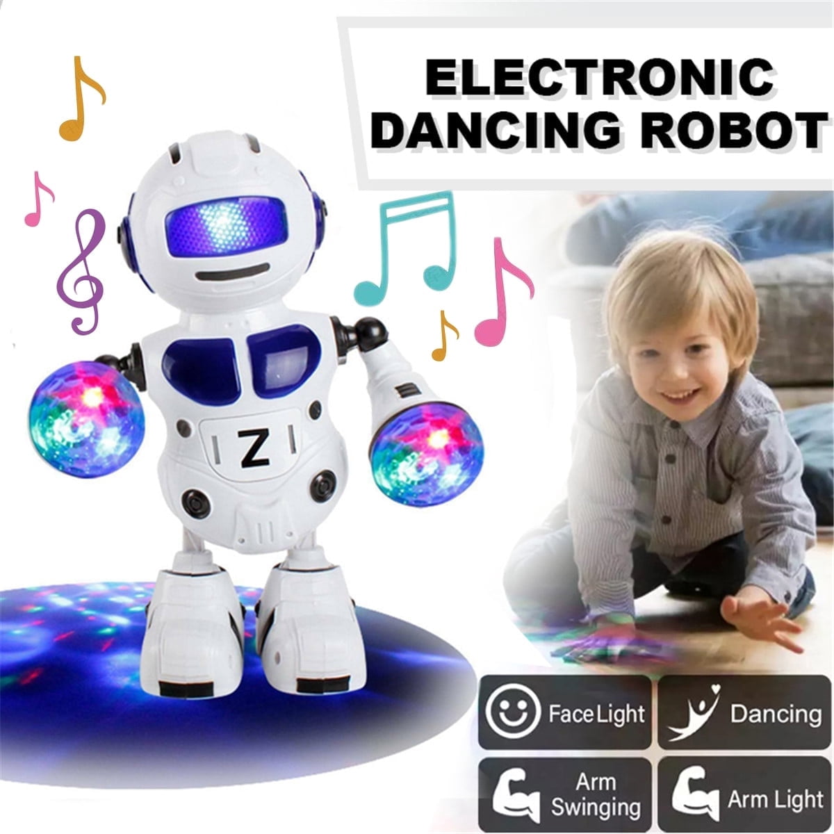 EIMELI Electric Dancing Light and Music Robot Toy (Blue and White ...