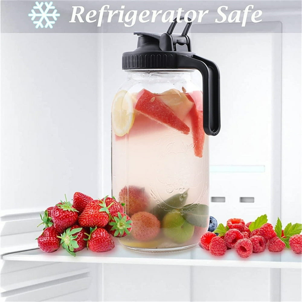 EIMELI Glass Pitcher with Lid 2Pack 2 Wide Mouth Mason Jar Pitcher 64OZ ...